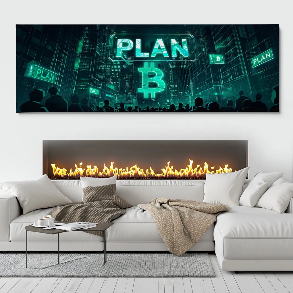 Obraz na plátně - Bitcoin Plan B city FeelHappy.cz Velikost obrazu: 150 x 50 cm