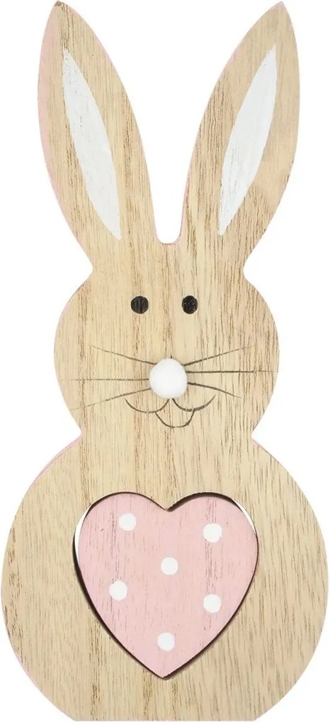 Anděl Přerov Zajíc dřevěný na postavení s růžovým srdcem 16 cm