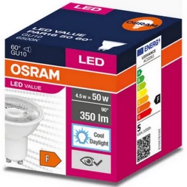 LED žárovka GU10 PAR16 OSRAM 4,5W (50W) studená bílá (6500K) reflektor 60°