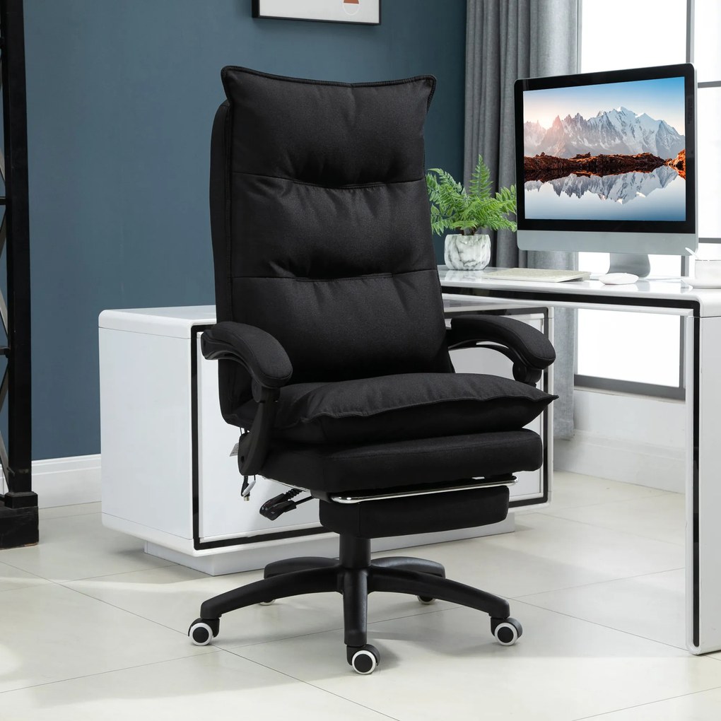Masážní kancelářská židle Vinsetto s výsuvnou podnožkou, ergonomická kancelářská židle, výškově nastavitelná, černá