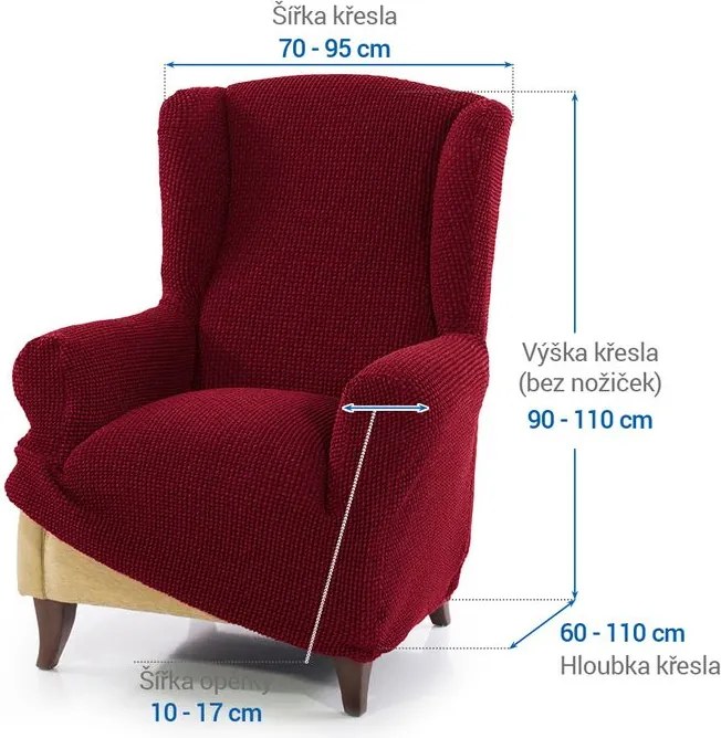 Super strečové potahy NIAGARA bordó křeslo ušák (š. 70 - 95 cm)