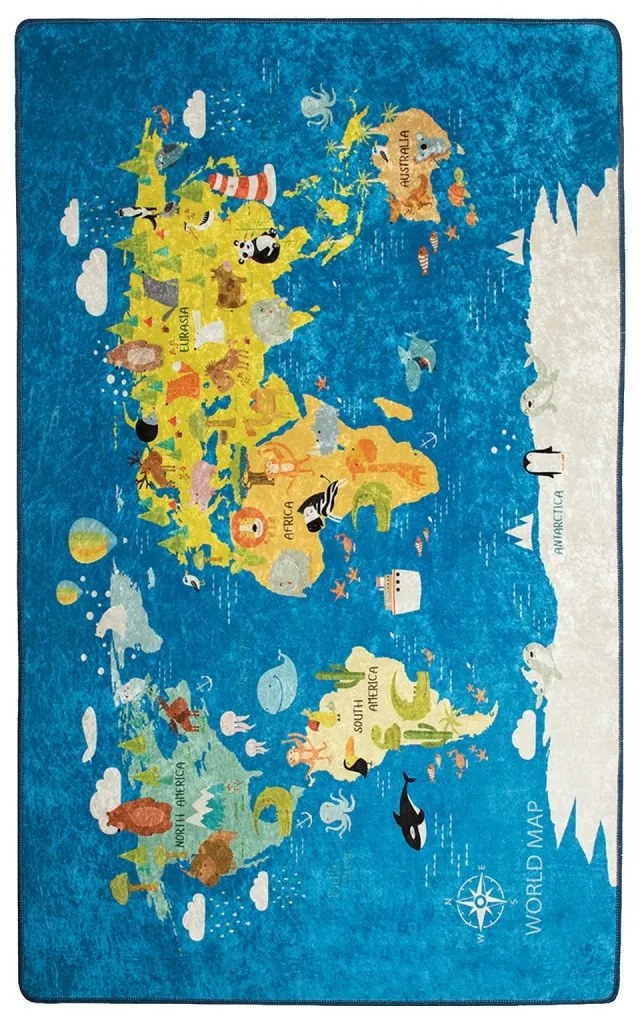 Dětský koberec World Map 100x160 cm modrý
