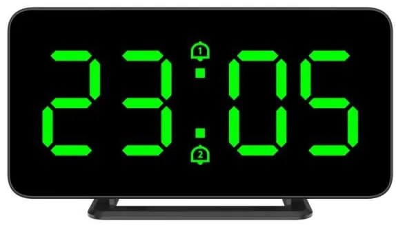 JVD Digitální černý budík do el. sítě JVD SB3216.1 se zelenými LED číslicemi