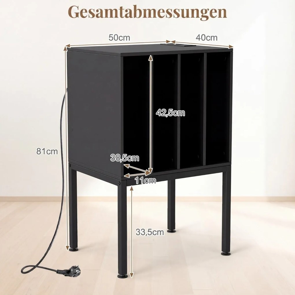 Costway Stojan na gramofon s integrovanou nabíjecí stanicí a 4 přepážkami