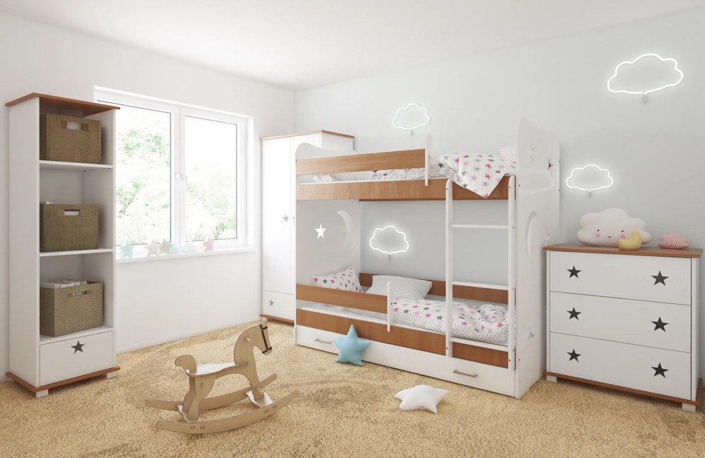 BabyBeds Dětská patrová postel STARS II 180x80 Barevné provedení: Olše, Úložný prostor: Ne, bez úložného prostoru