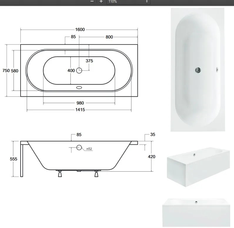 NIKIDO - B Akrylátová vana  VITAE 150x75, 160x75, 170x75, 180x80 Velikost: 170x75