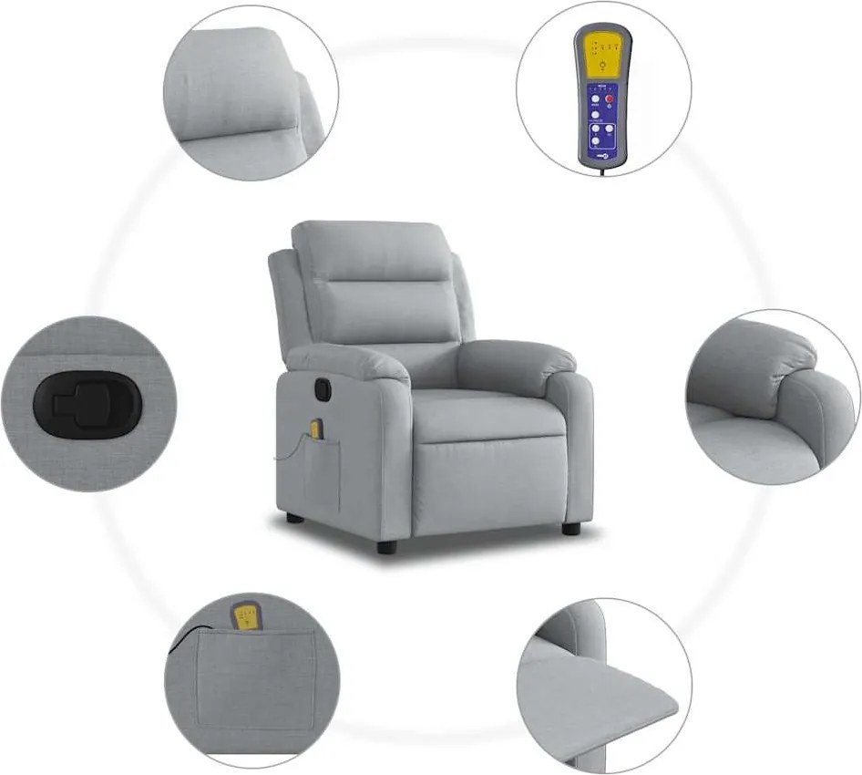 Masážní křeslo s polohovacím mechanismem, světle šedé, látkové 3206140