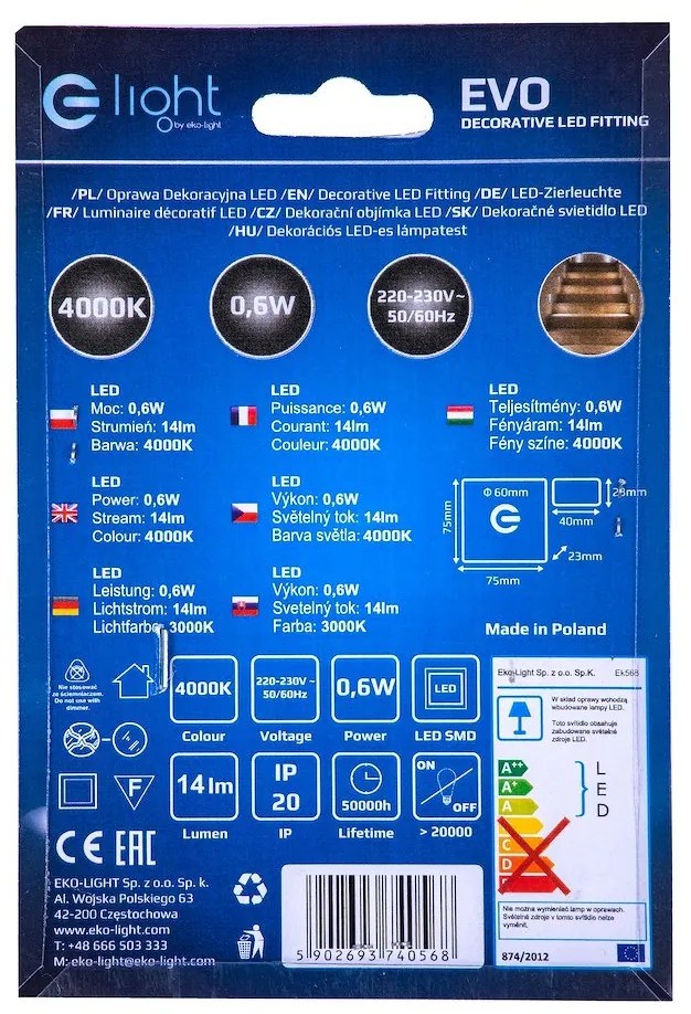 Schodišťové LED svítidlo Evo, 1x LED 0,6w, 4000k, s