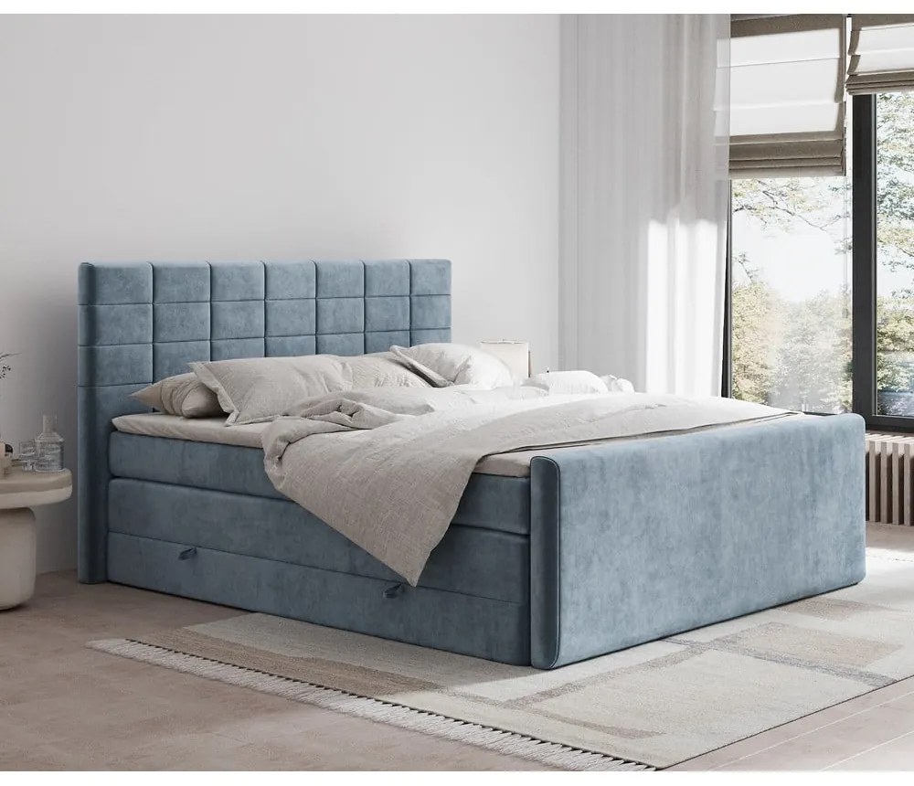 Modrá boxspring postel s úložným prostorem 200x200 cm Ava – Maison de Rêve