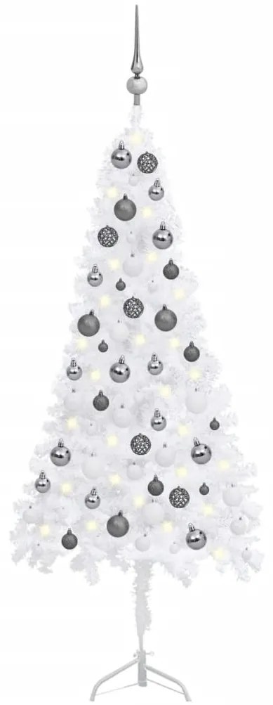 3077967 vidaXL Rohový umělý vánoční stromek LED a sada koulí bílý 120 cm PVC
