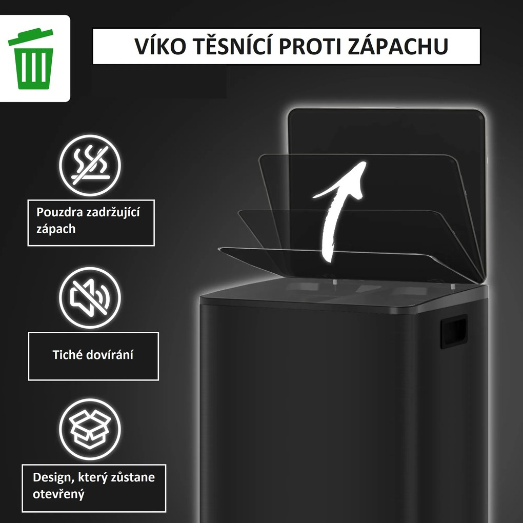 Dvojitý odpadkový koš na tříděný odpad 2x25 l, černý 851-037V02BK