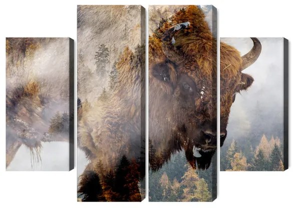 Vícedílný obraz Bizon Na Pozadí Mlžného Lesa Nedostatek Nedostatek Přírodní plátno 200x150