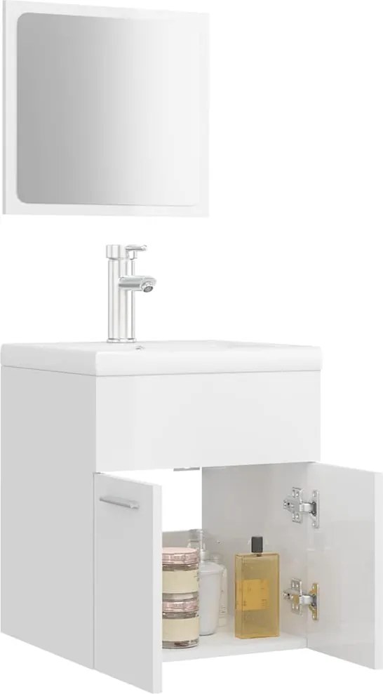Set koupelnového nábytku bílý s vysokým leskem dřevotříska 3071312
