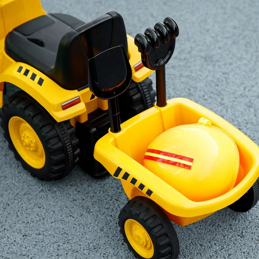 Dětský toy truck AIYAPLAY 12-36 měsíců s integrovanou lopatou a přívěsem, jezdicí rypadlo pro děti z PP a kovu, 91x29x44 cm, Žluté
