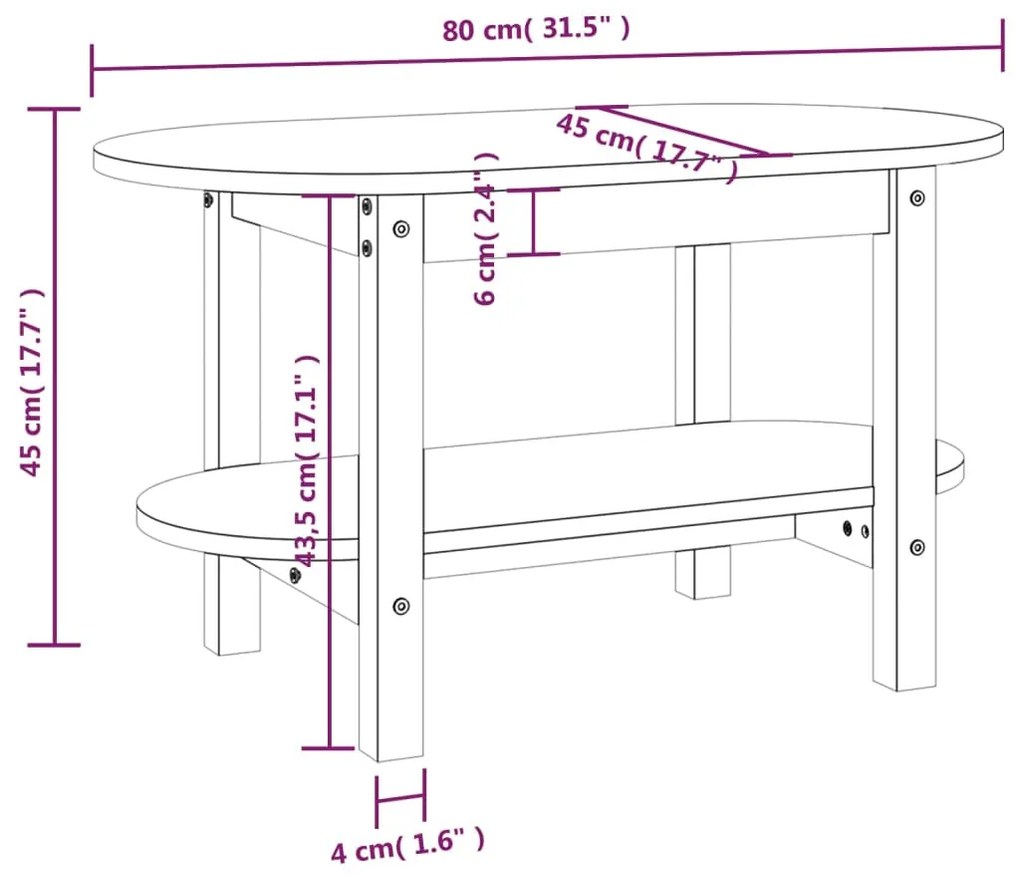 Konferenční stolek šedý 80 x 45 x 45 cm masivní borové dřevo - Default Title