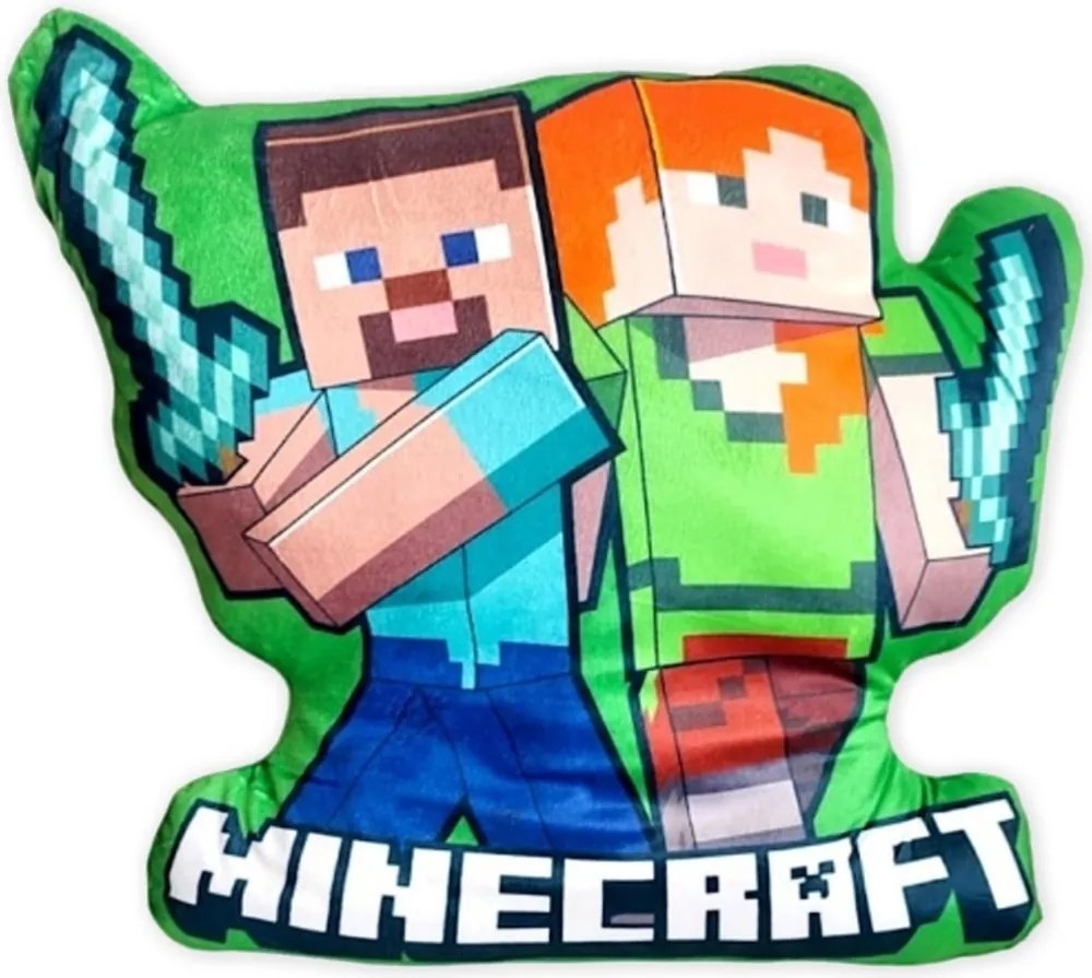 Tvarovaný 3D polštář Minecraft - Alex a Steve - 38 x 35 cm