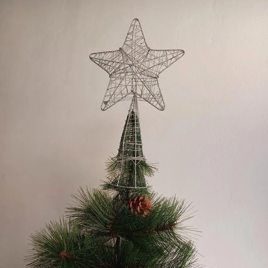 Vánoční hvězda na stromek 18 × 30 cm, drátěná, stříbrná