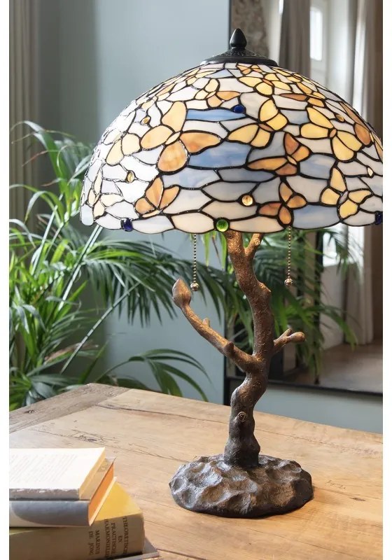 Modrá stolní lampa Tiffany Butterflies - Ø 40*60 cm