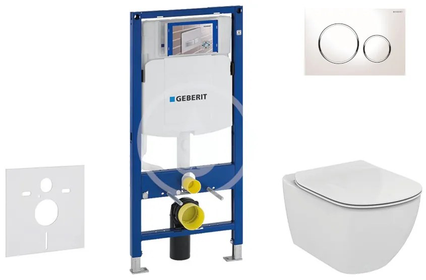 Geberit - Set předstěnové instalace, klozetu a sedátka Ideal Standard Tesi, tlačítka Sigma20, Rimless, SoftClose, bílá/chrom