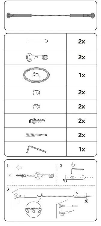 Gardinia Napínací lanková souprava Race chrom, 5 m,