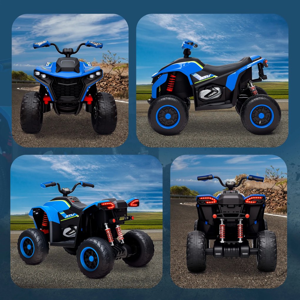 Elektroquad für Kinder, 3-6 km/h, LED-Scheinwerfer, Musik, USB, für 3-8 Jahre, Blau
