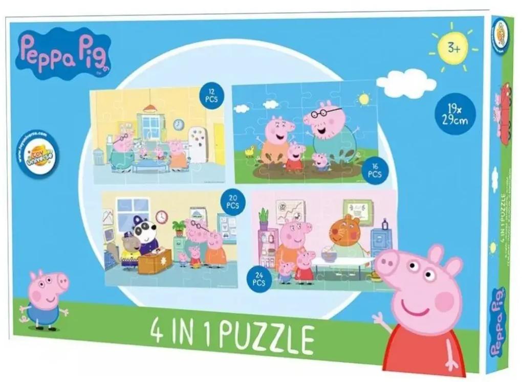 Dětské puzzle 4v1 PRASÁTKO PEPPA den s rodinou, 19x29 cm