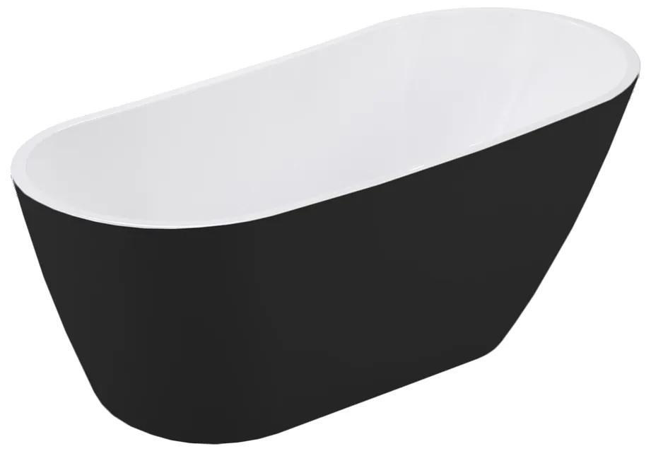 Besco Akrylátová volně stojící vana Melody BW 150x80 (170x80) Barva: Bílá/černá, Rozměry (cm): 150x80, Typ a barva výpustě: Click-Clack s přepadem, černá