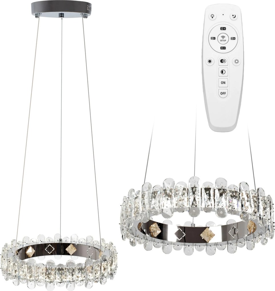 Toolight Toolight, LED závěsné svítidlo s křišťály APP1041-CP + dálkové ovládání, chromová, OSW-09472