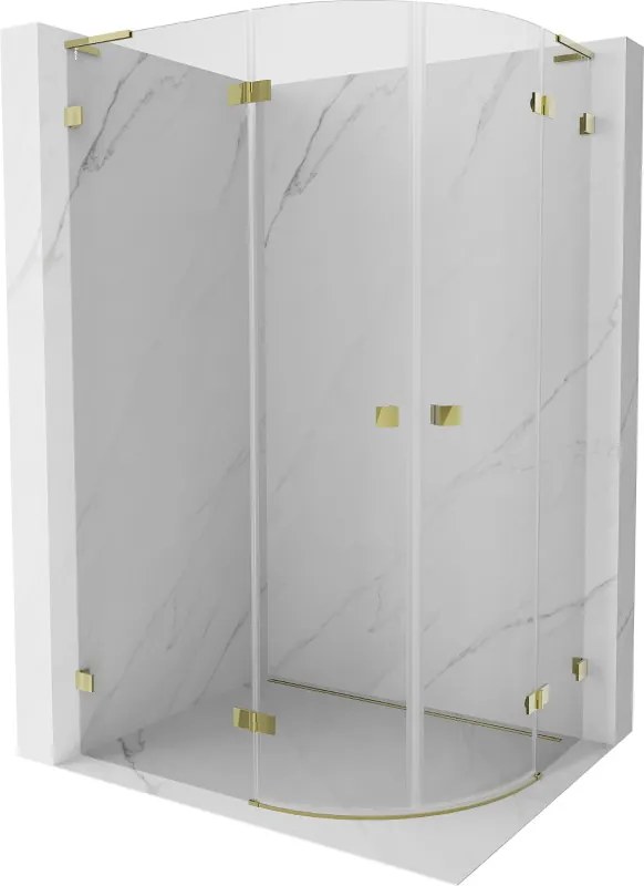 Mexen Lunar, L půlkruhový sprchový kout naklápěcí doleva 90 x 80 cm, 8mm čiré sklo, zlatý profil, 833L-090L-080P-50-00