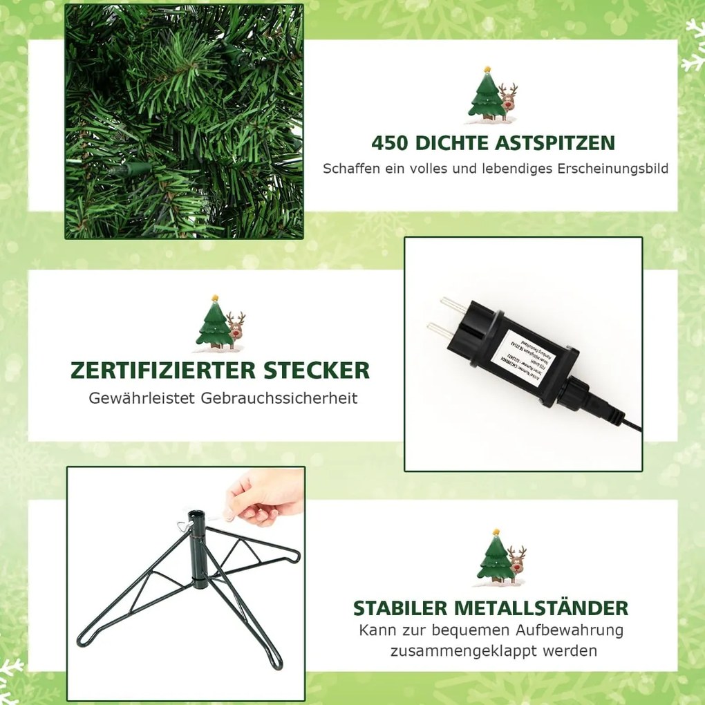 Costway 210 cm Umělý poloviční vánoční stromeček sváteční strom s 150 LED světly