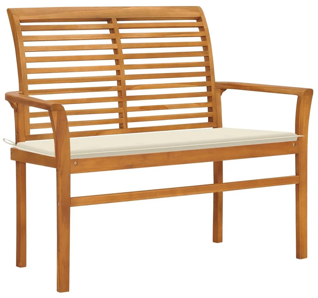 3062651 vidaXL Zahradní lavice s krémovou poduškou 112 cm masivní teak