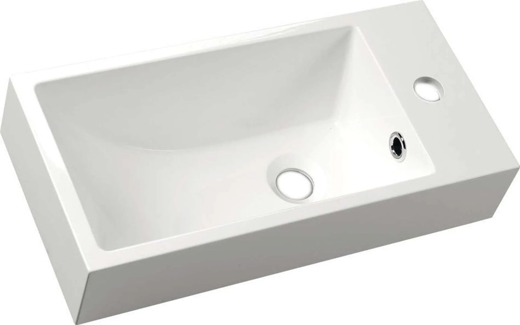 Sapho Small - Umyvadlo Ariana 50x25 cm, s přepadem, otvor pro baterie vpravo, bílá SM016