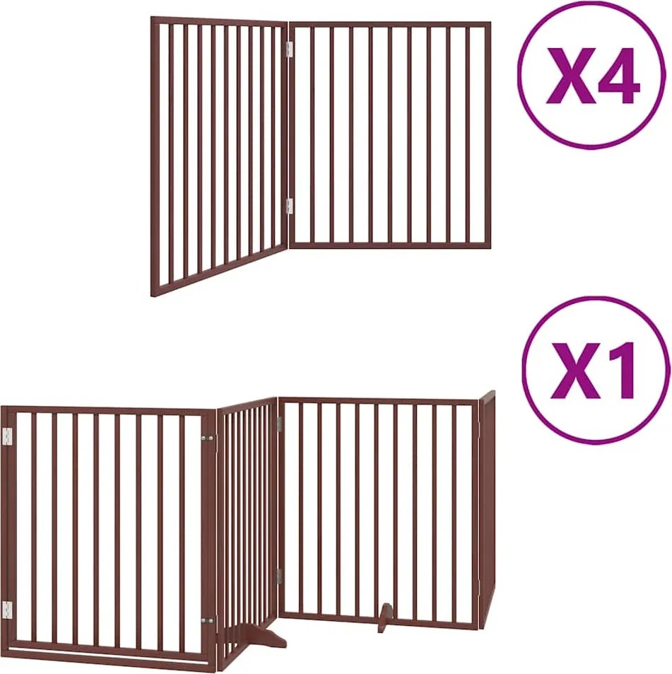 Zábrana pro psy s dvířky skládací 12 panelů hnědá 960 cm topol 3155584