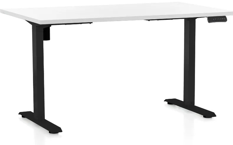 Výškově nastavitelný stůl OfficeTech B, 140 x 80 cm, černá podnož, bílá
