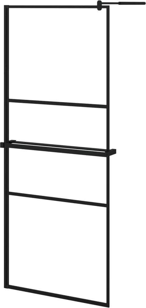 Zástěna do průchozí sprchy s policí černá 80x195 cm ESG/hliník 3185451