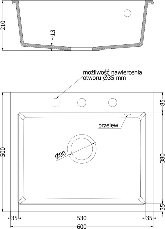 Mexen Elix granitový dřez 1-komorový 600 x 500 mm, béžový, sifon zlatý - 6525601005-69-G