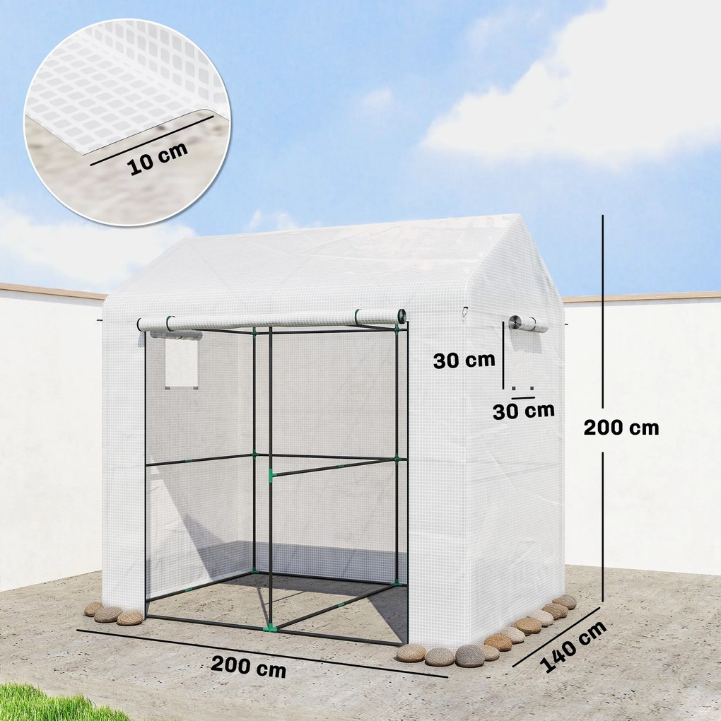 Outsunny PE zahradní skleník na balkon, zesílený kryt 135 g/m², ocelový rám, rolovací zip dveře, pro zeleninu, rostliny a květiny, vnitřní/venkovní, …