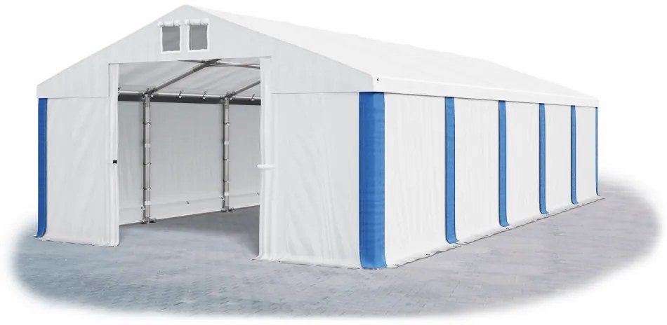 Garážový stan 8x8x4m střecha PVC 560g/m2 boky PVC 500g/m2 konstrukce ZIMA Bílá Bílá Modré