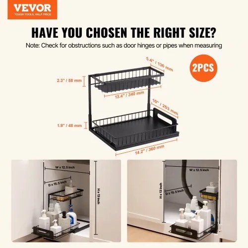 2vrstvá drátěná výsuvná skříňka pod dřez Organizér 27,2 × 35,6 cm zásuvkový koš