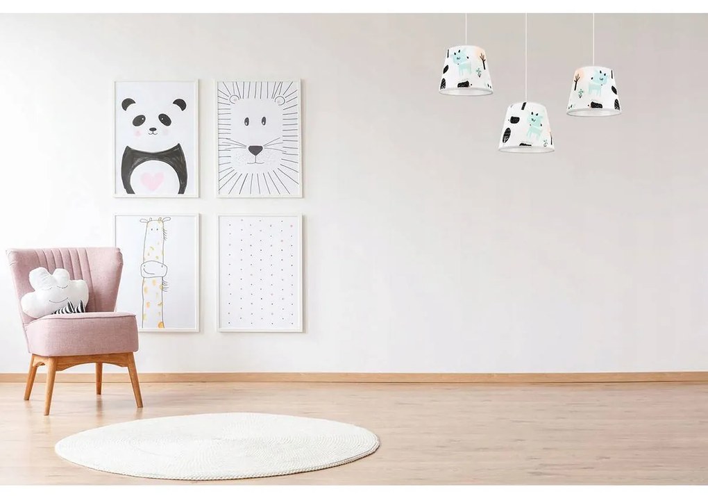 Dětské závěsné svítidlo Bambi, 3x textilní stínítko se vzorem, s
