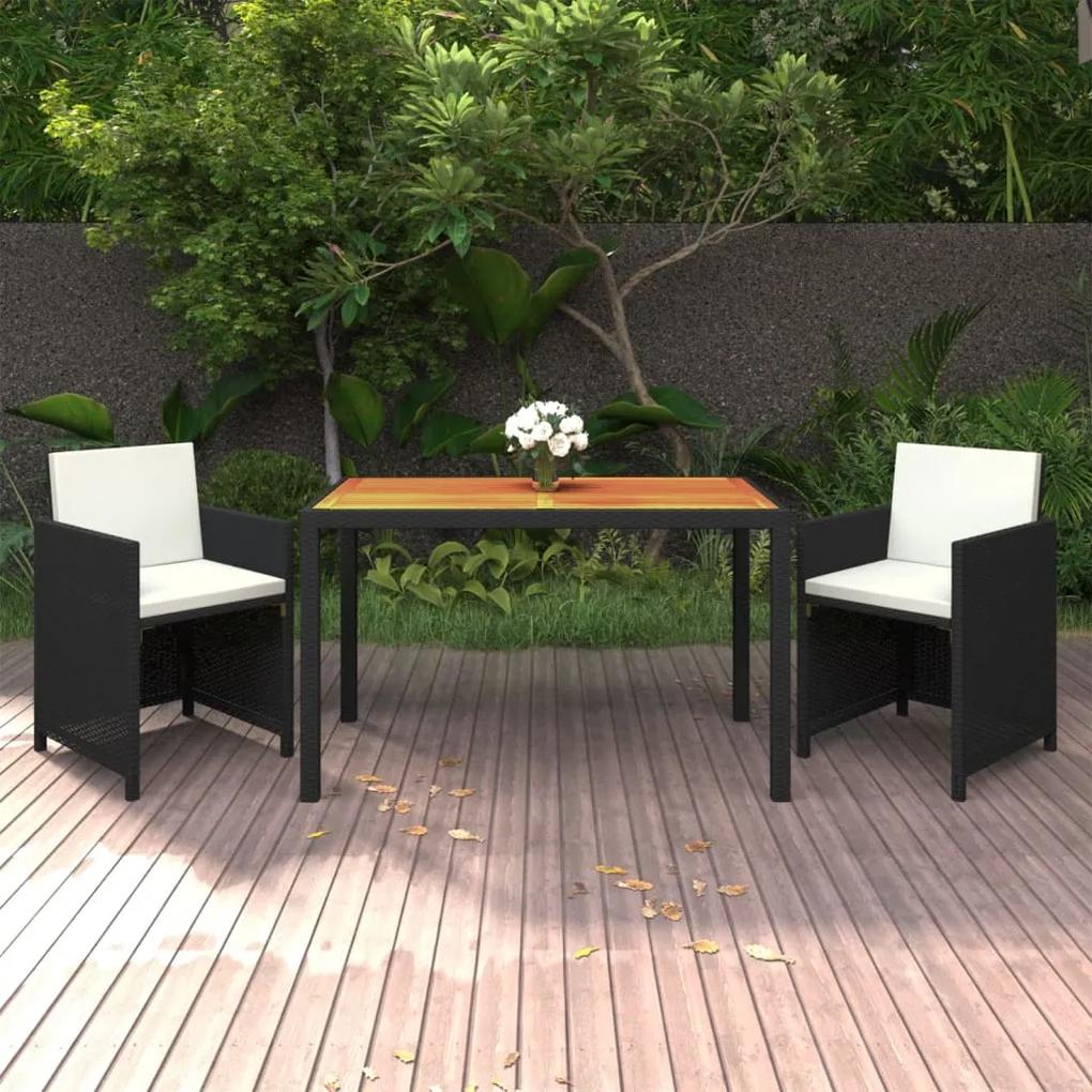 3dílný zahradní jídelní set s poduškami polyratan černý,  3095497