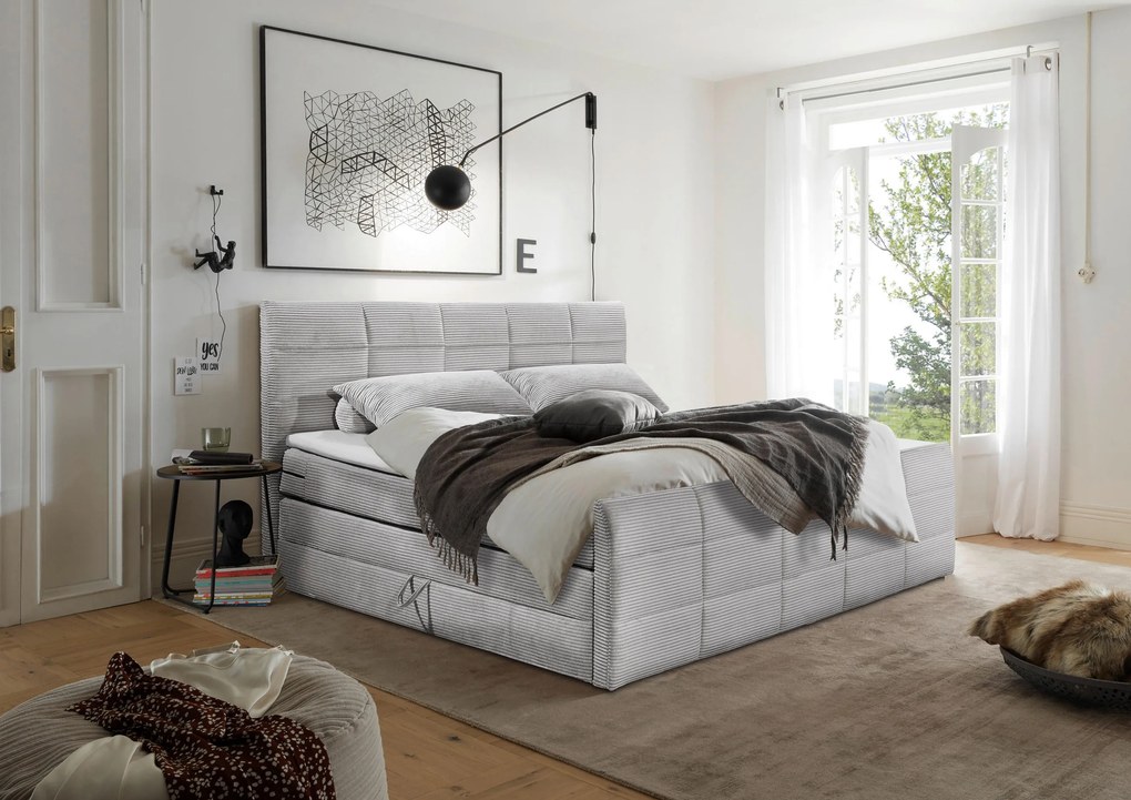 XXXLutz POSTEL BOXSPRING, 180/200 cm, světle šedá MID.YOU - Postele s úložným prostorem - 002220045111