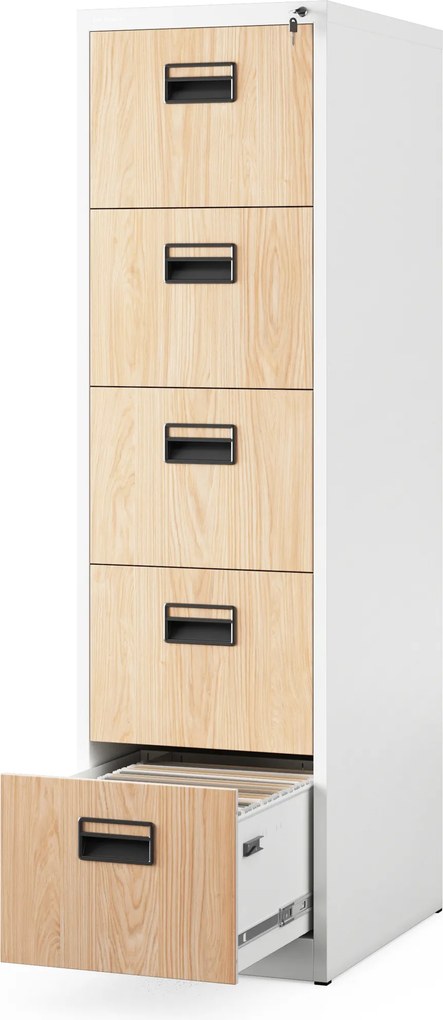 Kovová kartotéková skříň s 5 zásuvkami, bílá/dub sonoma, 460x1625.5x620 mm: SARA Eco Design