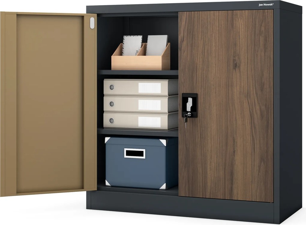 Nízká skříň na spisy a dokumenty, antracit/ořech, 900x930x400 mm: BEATA Eco Design