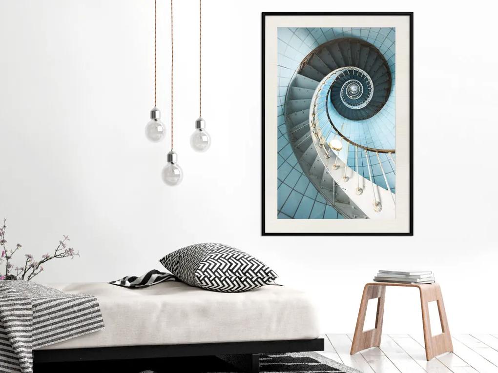 Plakát Fibonacciho schody - geometrická modrá kompozice s architekturou
