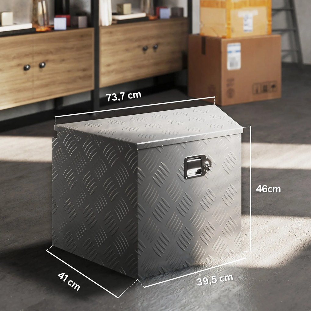HOMCOM Přívěsná toolbox, Hliníková úložná skříň, Integrovaný zámek s klíči, Trapezoidní tvar, pro dodávky a přívěsy, 73,7 x 41 x 46 cm, Stříbrná