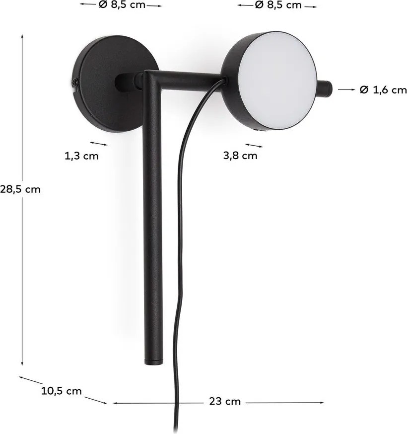 Černé kovové LED stmívatelné nástěnné svítidlo do zásuvky Orey – Kave Home