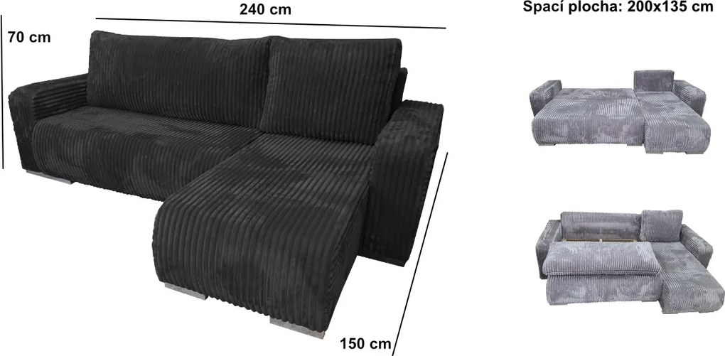 Rohová rozkládací sedací souprava do L TILANI, 240 cm, s úložným prostorem Roh pohovky: Levý roh, Barva látky Monolith: Tmavě modrá (Monolith 77)