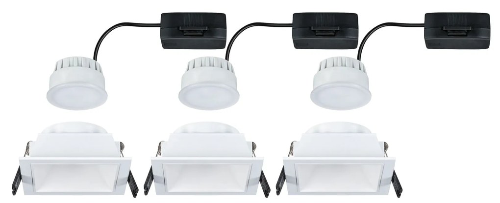 Paulmann 93126 Cole Coin, set bodovek v bílé úpravě, 3x6W LED 2700K tříkrokové stmívání, 8,8x8,8cm, IP44
