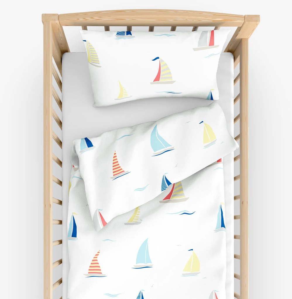 Goldea dětské bavlněné povlečení do postýlky - plachetnice 90 x 120 a 40 x 60 cm